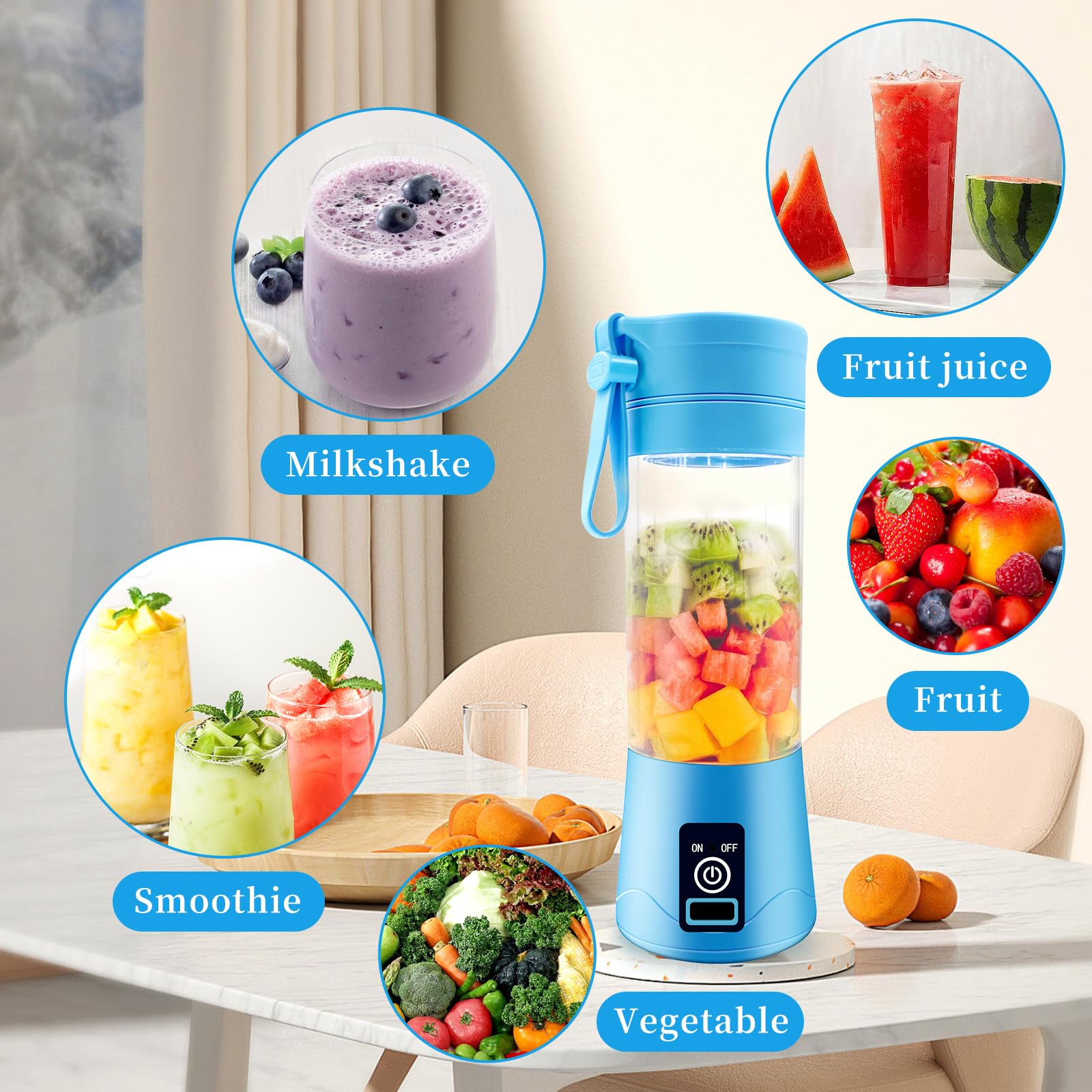 GUCABE Portable Blender, Personal Blender for Milkshakes and Smoothies, Mini Juice Blender with USB Charging, Smoothie Blender 380ML (blue)