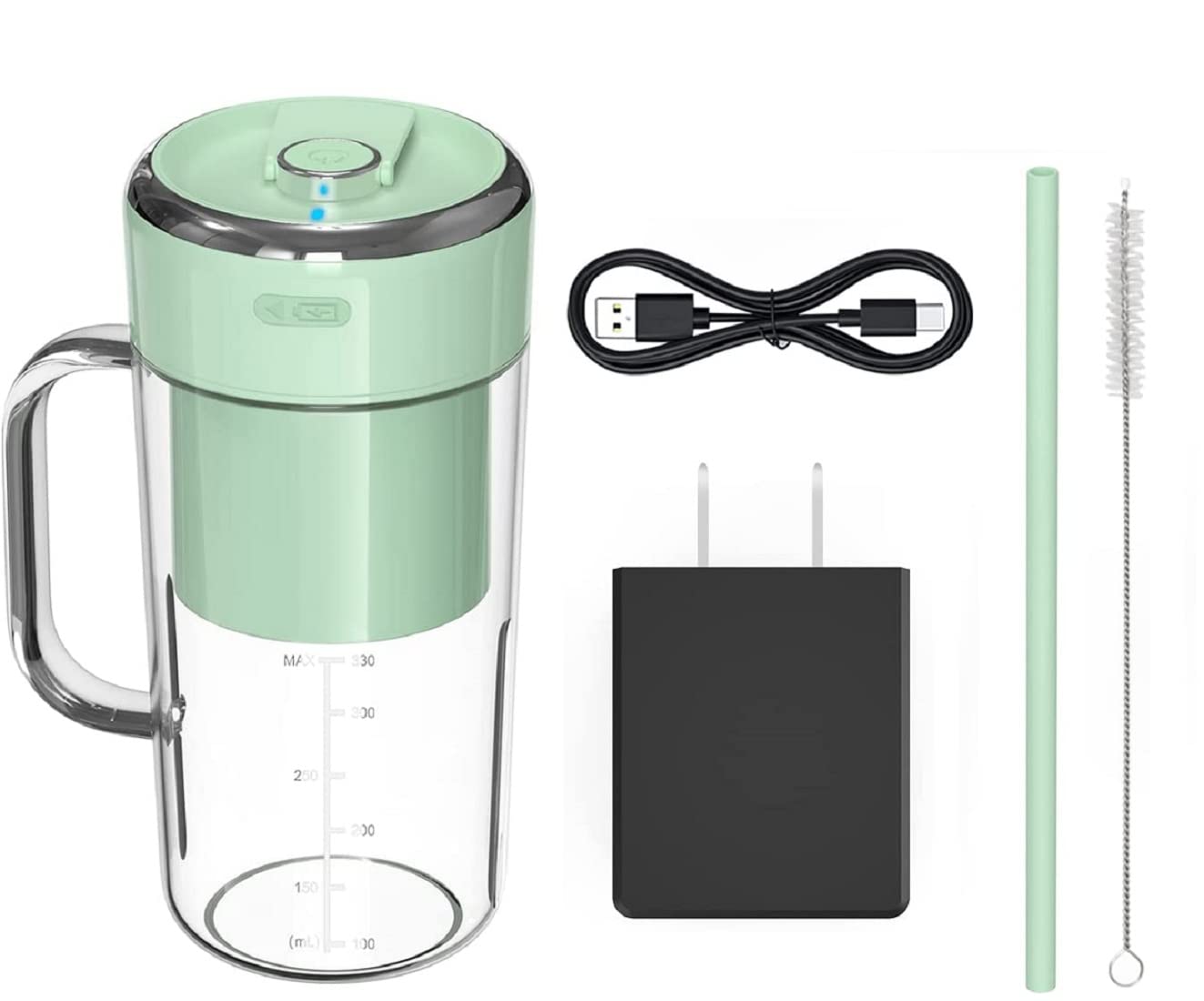 Portable Mini Blender for Shakes and Smoothies,Portable Blender 12oz Personal Blender with Rechargeable USB, Made with BPA-Free Material Portable Juicer, 10 Blades (Green)