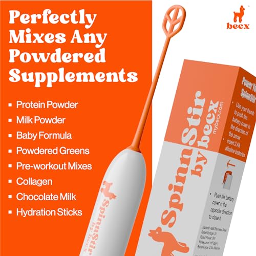 Becx Spinnstir Portable Handheld Drink Mixer for Protein Powder Pre-Workout Mushroom Coffee Greens Superfood Collagen Powder Milk Powder Hydration Packet Flavor Mixes Easy Clean Less Mess