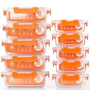 c crest [10-pack] glass food storage containers - food prep containers with lids - microwave, oven, freezer and dishwasher safe