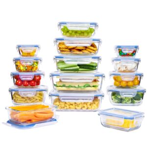 vtopmart 15 pack glass food storage containers with lids, glass meal prep containers, airtight glass bento boxes with leak proof locking lids, for microwave, oven, freezer and dishwasher, bpa free