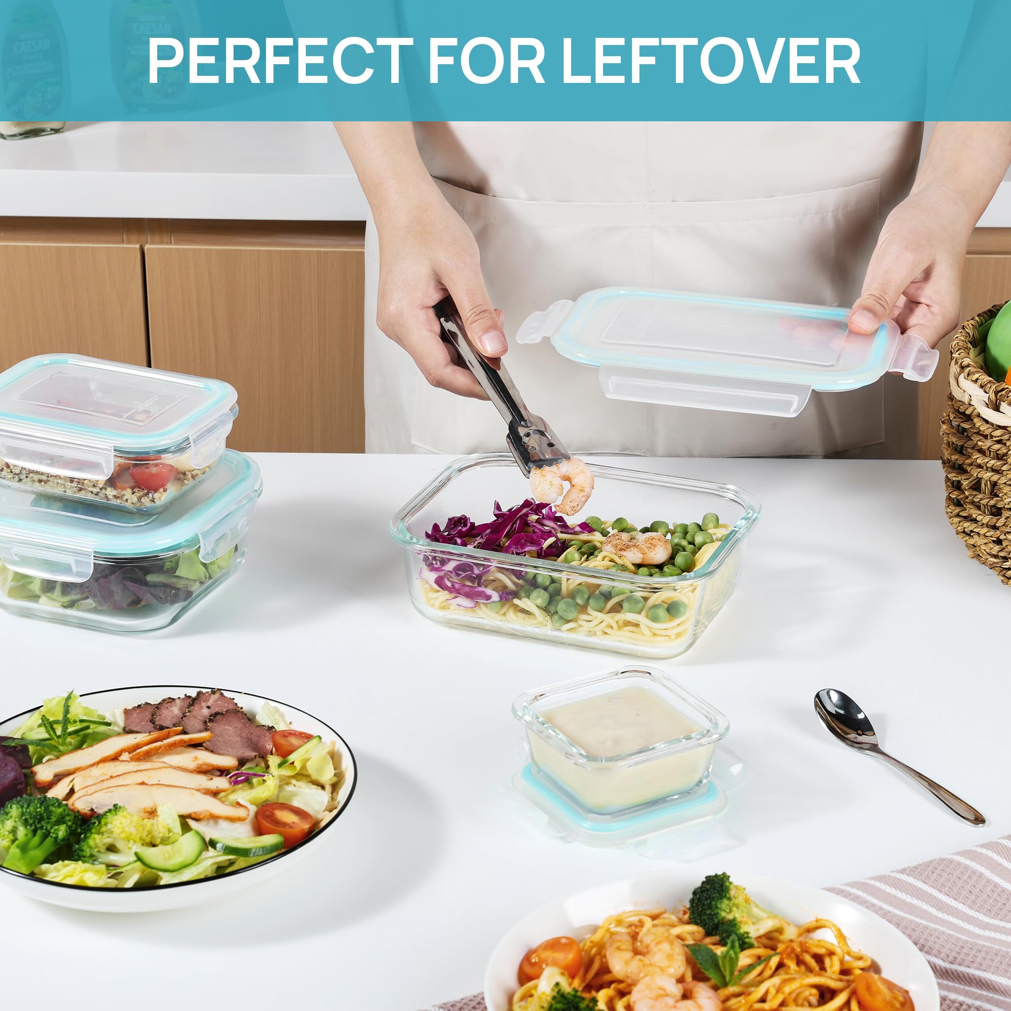 Vtopmart 15 Pack Glass Food Storage Containers with Lids, Glass Meal Prep Containers, Airtight Glass Bento Boxes with Leak Proof Locking Lids, for Microwave, Oven, Freezer and Dishwasher, BPA Free