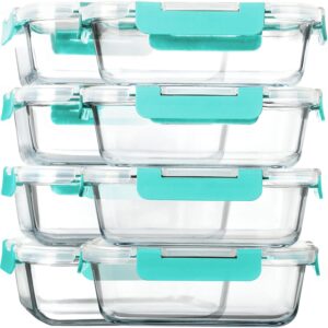 [8-pack,30 oz]glass meal prep containers,mcirco glass food storage containers,airtight glass lunch containers with lids, microwave, oven, freezer and dishwasher, green