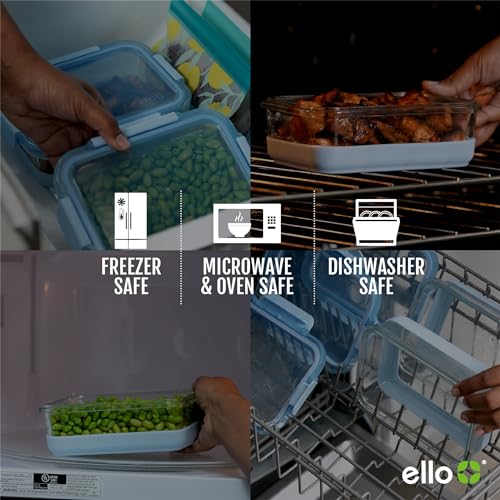 Ello Duraglass 10Pc Glass Meal Prep Container Set with Silicone Boot, Airtight Lids - BPA-Free, Dishwasher Safe