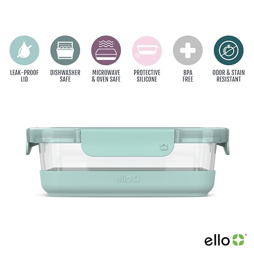 Ello Duraglass 10Pc Glass Meal Prep Container Set with Silicone Boot, Airtight Lids - BPA-Free, Dishwasher Safe