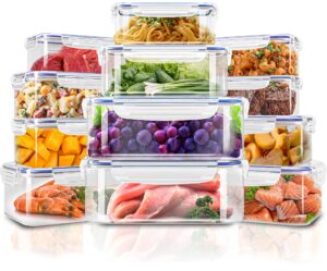 utopia kitchen plastic food storage container set with airtight lids - pack of 24 (12 containers & 12 snap lids)- reusable & leftover food lunch boxes - leak proof, freezer & microwave safe