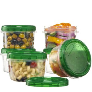 plasticpro 6 pack twist cap food storage containers with green screw on lid- 16 oz reusable meal prep containers - freezer and microwave safe green plastic food storage