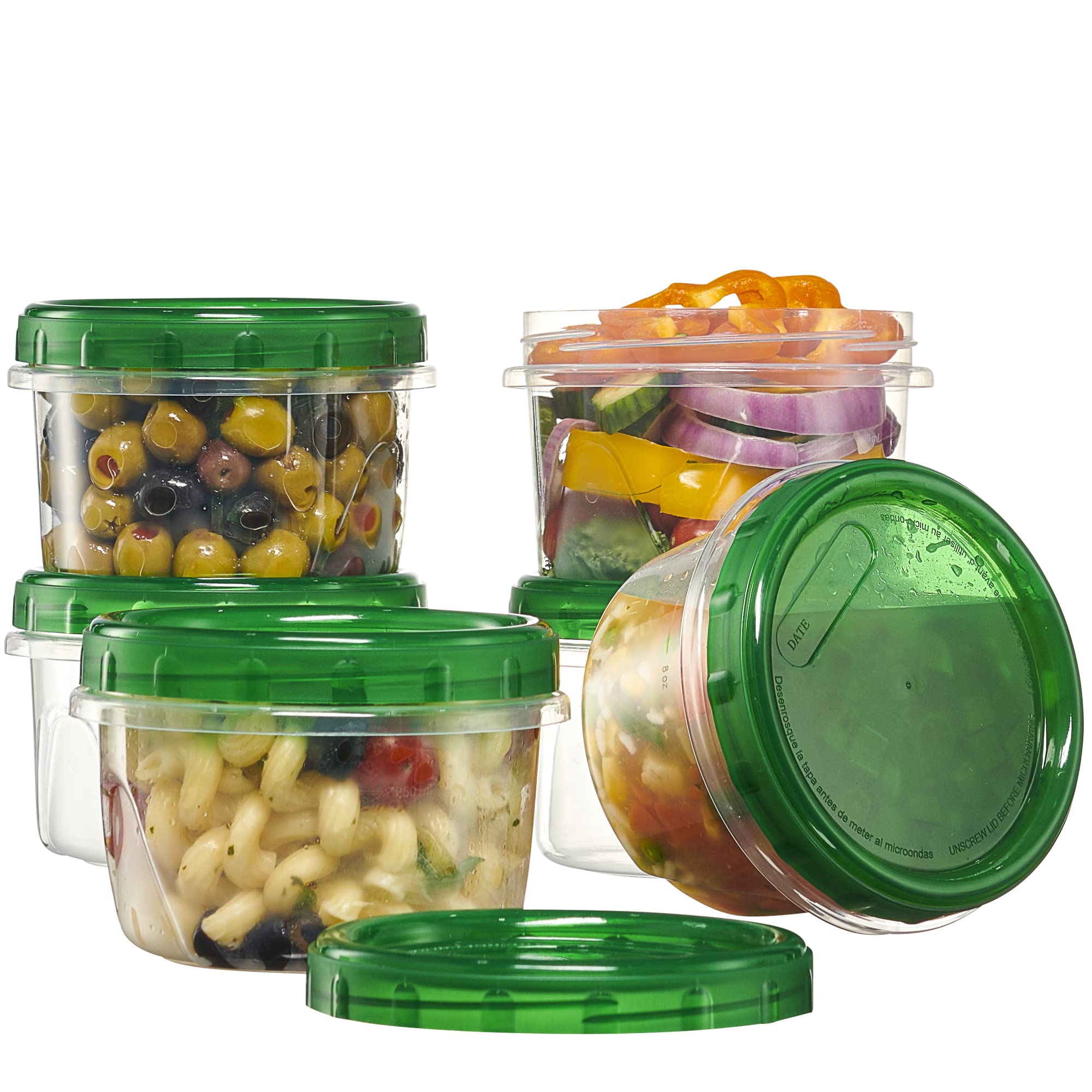 PLASTICPRO 6 Pack Twist Cap Food Storage Containers with Green Screw on Lid- 16 oz Reusable Meal Prep Containers - Freezer and Microwave Safe Green Plastic Food Storage