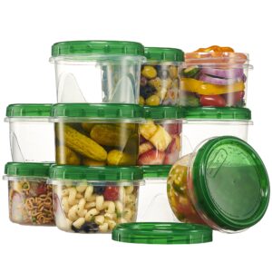 PLASTICPRO 6 Pack Twist Cap Food Storage Containers with Green Screw on Lid- 16 oz Reusable Meal Prep Containers - Freezer and Microwave Safe Green Plastic Food Storage