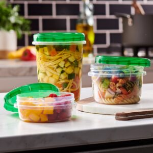 PLASTICPRO 6 Pack Twist Cap Food Storage Containers with Green Screw on Lid- 16 oz Reusable Meal Prep Containers - Freezer and Microwave Safe Green Plastic Food Storage