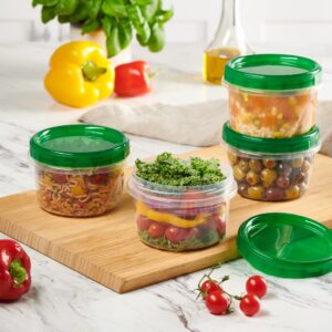 PLASTICPRO 6 Pack Twist Cap Food Storage Containers with Green Screw on Lid- 16 oz Reusable Meal Prep Containers - Freezer and Microwave Safe Green Plastic Food Storage