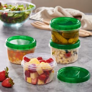 PLASTICPRO 6 Pack Twist Cap Food Storage Containers with Green Screw on Lid- 16 oz Reusable Meal Prep Containers - Freezer and Microwave Safe Green Plastic Food Storage