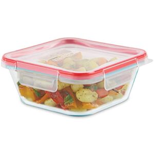 pyrex freshlock glass food storage container, airtight & leakproof locking lids, freezer dishwasher microwave safe, 4 cup (square)