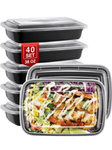 neebake 40 sets 38oz meal prep container - reusable plastic food storage containers with lids, fits microwave, freezer and dishwasher safe