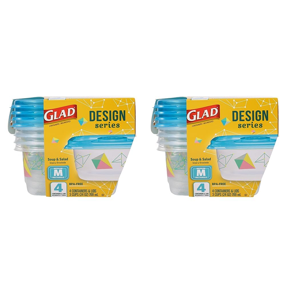 Glad Series Food Storage Containers, 4 Count | Strong and Durable Food Storage Food Containers for Everyday Use | Use to Store Meals, Snacks, and Desserts (Pack of 2)