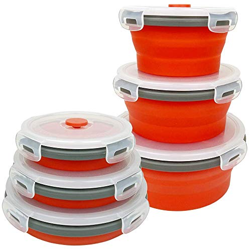 CARTINTS Red Silicone Collapsible Food Storage Containers-Prep/Storage Bowls with Lids - Round Silicone Food Storage Containers - Microwave and Freezer Safe 3Pack