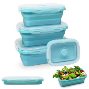 alimat plus 4 assorted size set silicone food storage containers with lids, 40.5oz, 27oz, 16.9oz and 11.8oz collapsible meal prep lunch containers, microwave, freezer and dishwasher safe