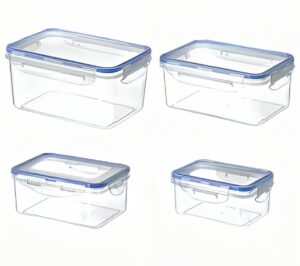 biifun 8-piece food storage containers with lids，rectangle meal prep container, non-toxic, bpa-free with 4 locking tabs, heatable and refrigerated .microwave, dishwasher, and freezer safe.