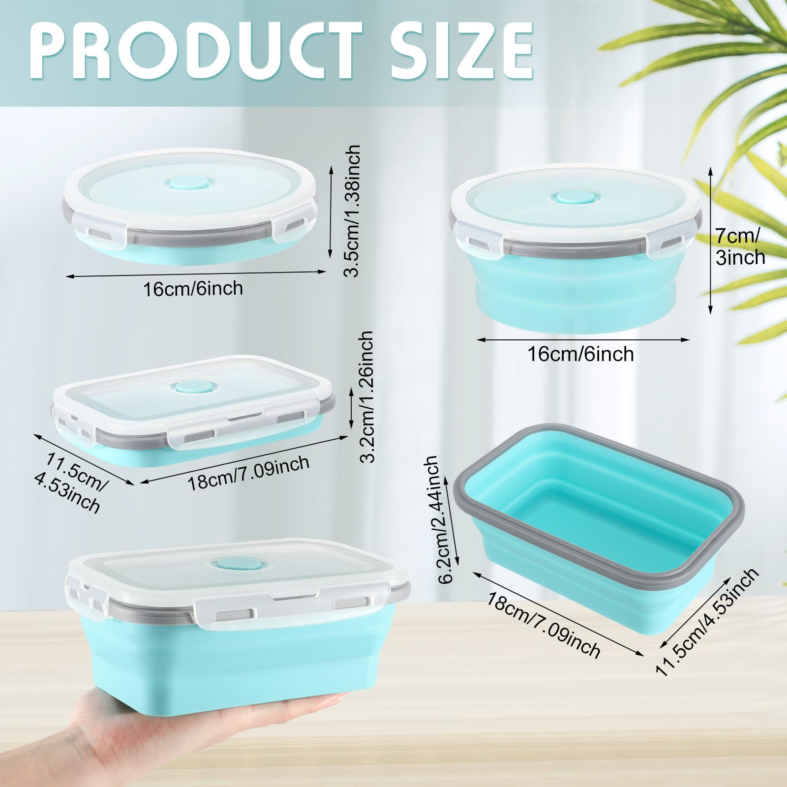 Dandat 10 Pcs 27 oz Large Silicone Collapsible Food Storage Containers with Airtight Lids Stacking Meal Lunch Containers for Kitchen, Travel, Microwave Freezer Dishwasher Safe(Stylish Color, 27 oz)