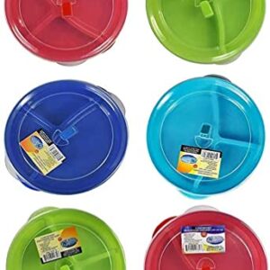 Regent Products Corp (Set of 6) Microwave Food Storage Tray Containers - 3 Section / Compartment Divided Plates w/ Vented Lid