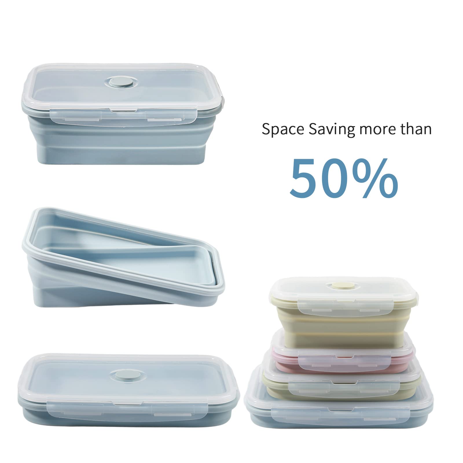 BLYANX Set of 4 Collapsible Silicone Food Storage Containers with Lids, Flat Stacks, Stackable Reusable Lunch Meal Prep Containers, RV Travel Accessories, Microwave Freezer Dishwasher Safe,Multi-Color