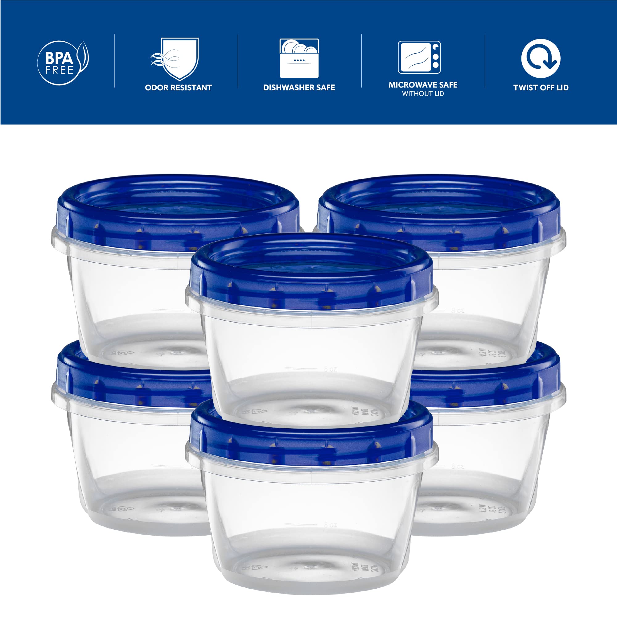 Elegant Disposables Twist Top Deli Containers Food Storage Containers Blue Screw on Lid Reusable Stackable Leakproof Airtight, pack of 10-16 oz containers