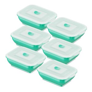 collapse-it silicone food storage containers - bpa free airtight silicone lids collapsible lunch box containers - oven, microwave, & freezer safe (teal (6) 3.5-cup set)