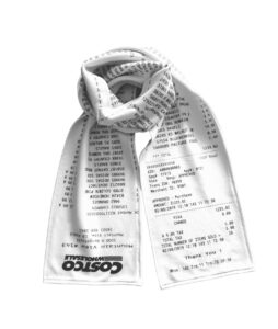 costco receipt scarf, double sided, hilarious 100% fleece scarf. looks like a real costco receipt