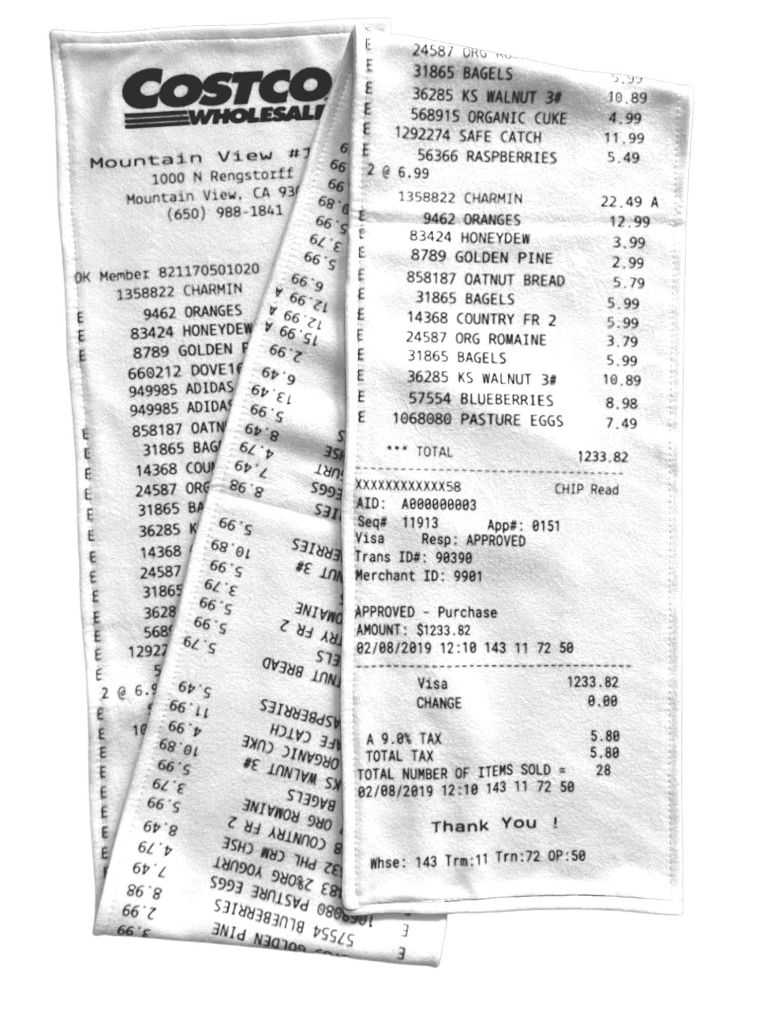 Costco Receipt Scarf, Double Sided, Hilarious 100% Fleece Scarf. Looks Like a Real Costco Receipt