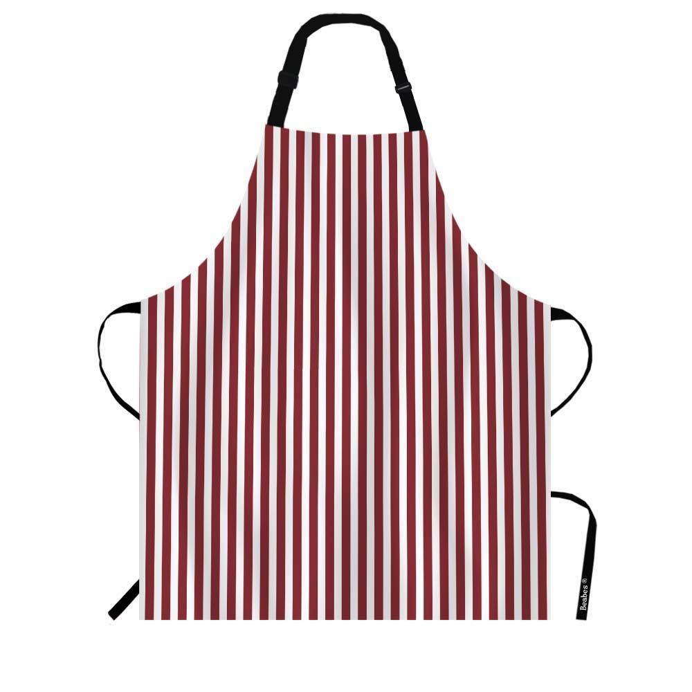 Beabes Red Vertical Stripe Pattern Kitchen Apron Simple Endless Retro White Red Lines Cooking Bib Apron For Chef Restaurant Home Cleaning Serving Painting 27" X 31"