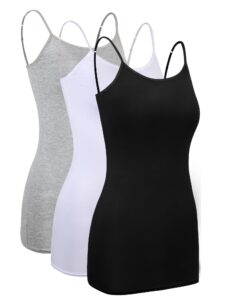 willbond 3 pieces women basic long tanks adjustable spaghetti strap camisole top (,)