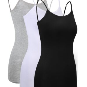 WILLBOND 3 Pieces Women Basic Long Tanks Adjustable Spaghetti Strap Camisole Top (,)