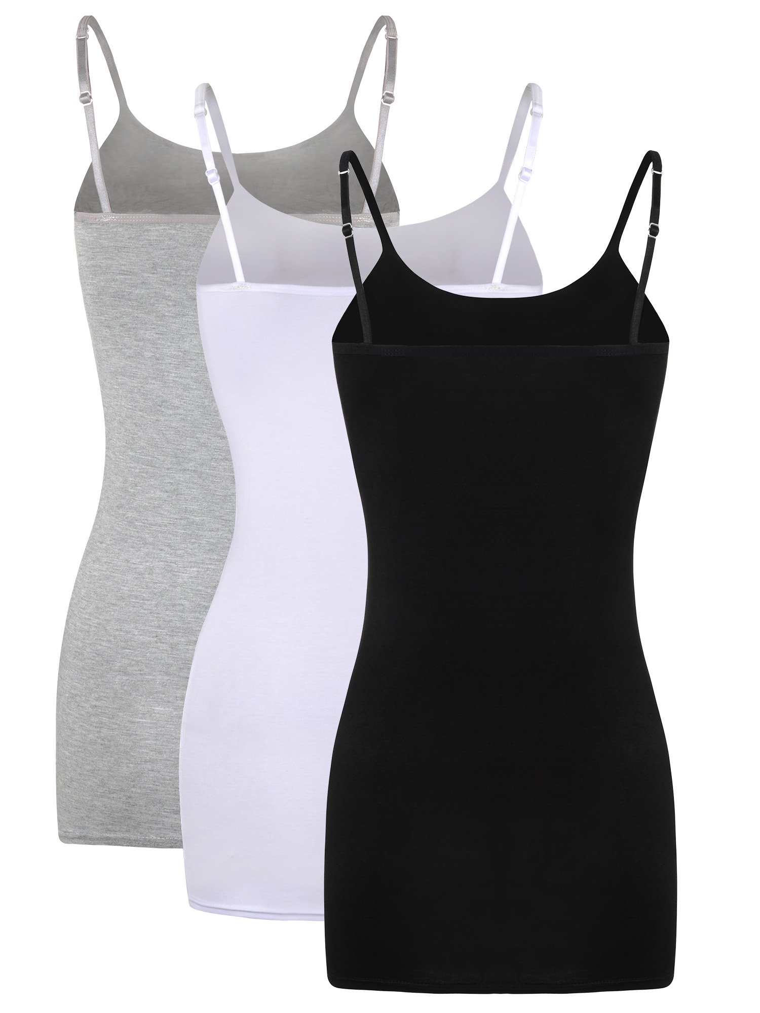 WILLBOND 3 Pieces Women Basic Long Tanks Adjustable Spaghetti Strap Camisole Top (,)