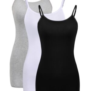 WILLBOND 3 Pieces Women Basic Long Tanks Adjustable Spaghetti Strap Camisole Top (,)