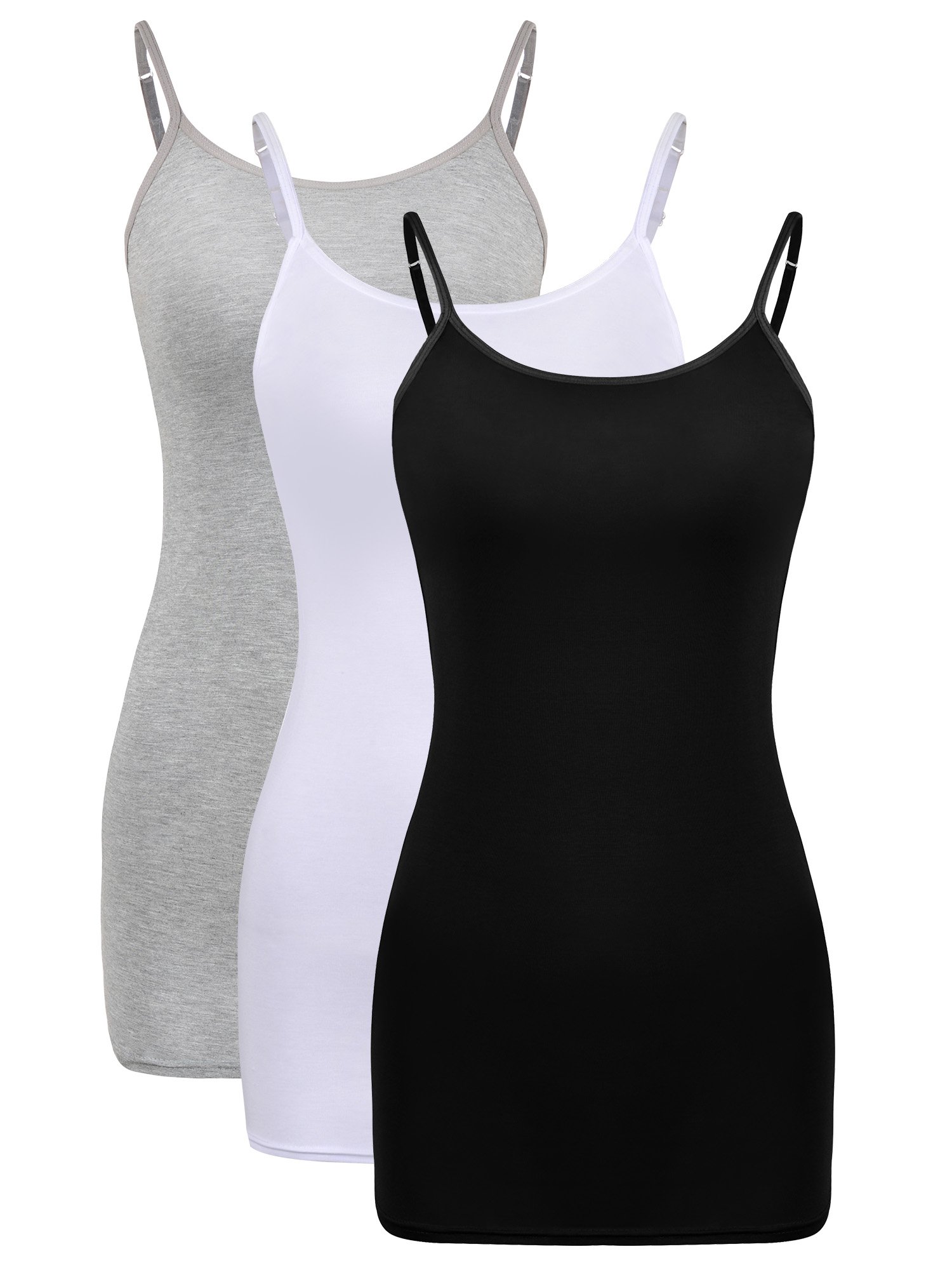 WILLBOND 3 Pieces Women Basic Long Tanks Adjustable Spaghetti Strap Camisole Top (,)