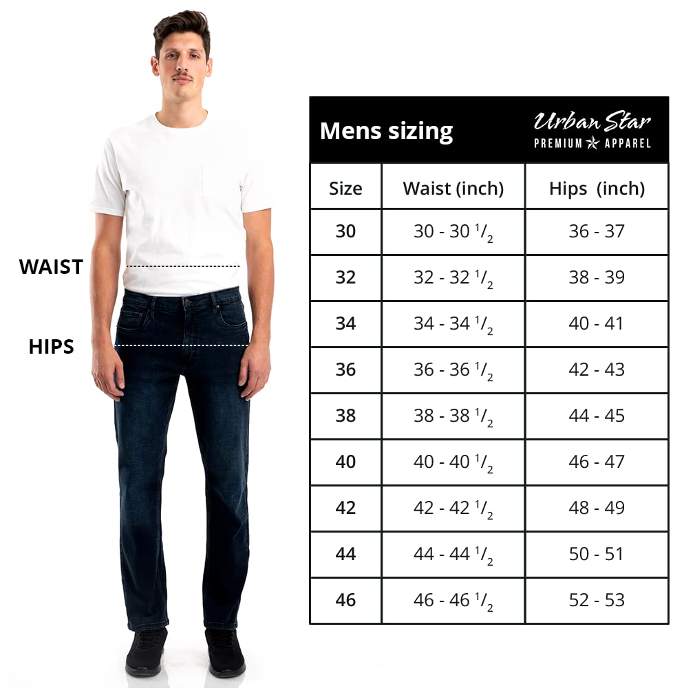 Urban Star Mens Jeans Relaxed Fit – Straight Leg Stretch Jeans for Men – Ultimate Comfort Superflex Pants Dark Blue 38W x 30L