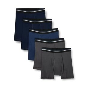 amazon essentials men's tag-free boxer briefs, pack of 5, charcoal/dark blue/dark navy, x-large