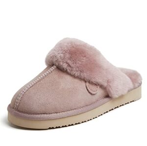 dearfoams womens fireside sydney shearling fur indoor/outdoor scuff with wide widths slipper, dusty pink, 9 us