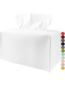 leather tissue box cover rectangular – with bottom belt [jesmini, white] modern pu leather long rectangle tissue box cover decorative for bathroom vanity countertop/night stands/office desk