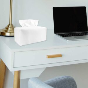 Leather Tissue Box Cover Rectangular – with Bottom Belt [JESMINI, White] Modern PU Leather Long Rectangle Tissue Box Cover Decorative for Bathroom Vanity Countertop/Night Stands/Office Desk