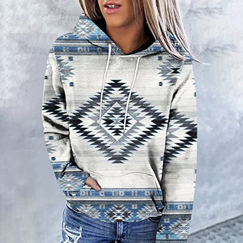 prime amazon membership Women's Western Aztec Ethnic Style Hooded Sweatshirts Casual Folk Pullover Long Sleeve Pocket Hoodies running jacket White M