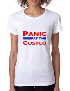 allntrends women's t shirt panic at the costco funny toilet paper tee germ shirt (m, white)