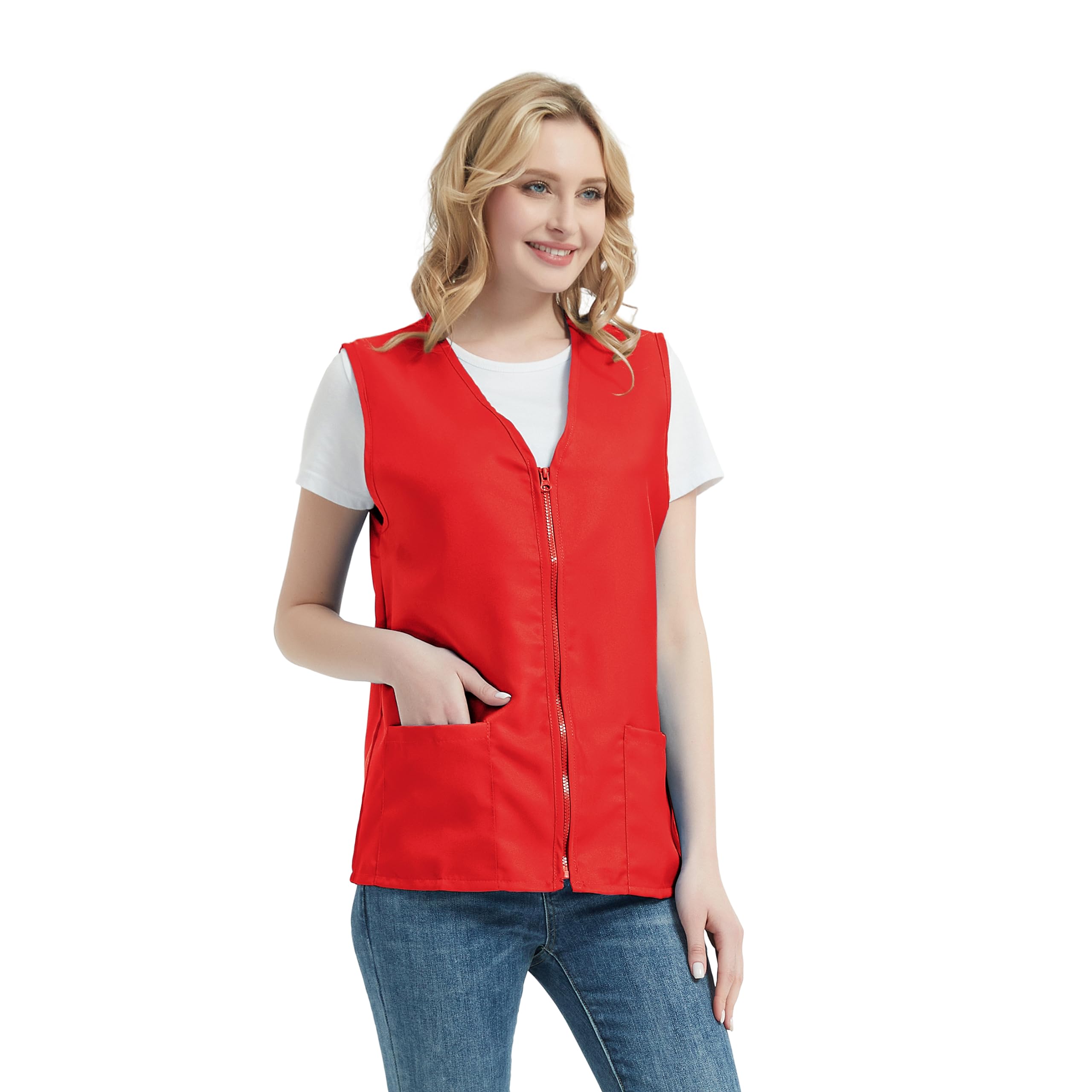 TopTie Adult Volunteer Activity Vest Supermarket Uniform Vests Clerk Workwear-Red-XXL