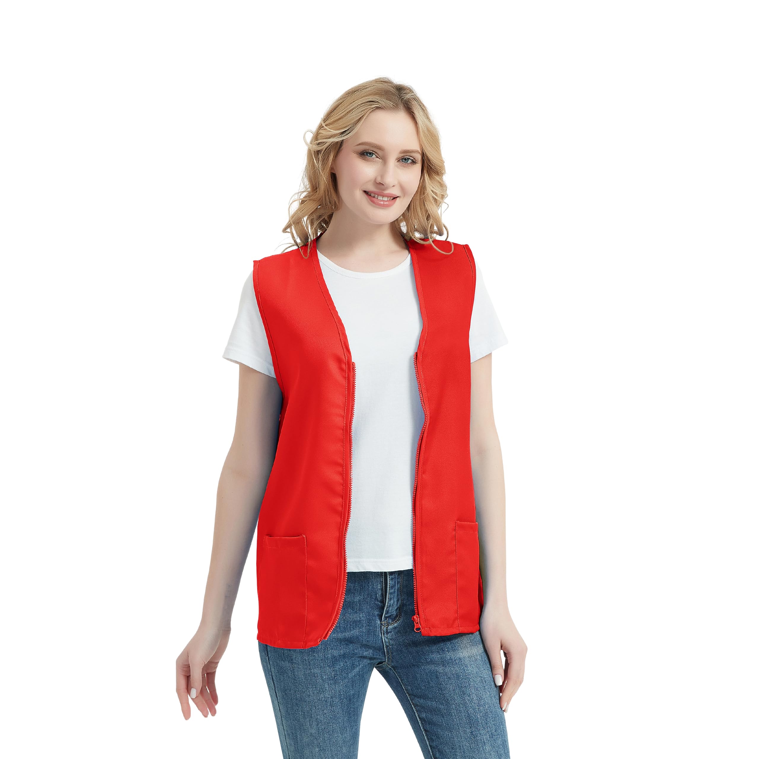 TopTie Adult Volunteer Activity Vest Supermarket Uniform Vests Clerk Workwear-Red-XXL