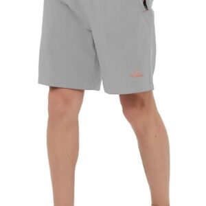 Rdruko Men's Hiking Running Shorts Quick Dry Athletic Performance Shorts Zip Pockets(Light Grey, US L)