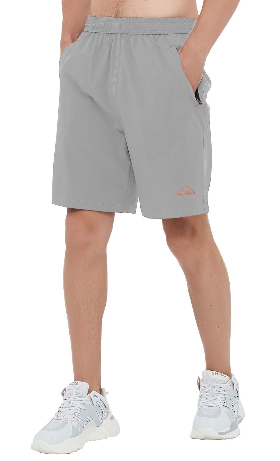 Rdruko Men's Hiking Running Shorts Quick Dry Athletic Performance Shorts Zip Pockets(Light Grey, US L)