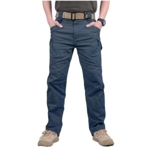 CARWORNIC Gear Men's Hiking Tactical Pants Lightweight Cotton Outdoor Military Combat Cargo Trousers (32W x 30L, Navy Blue)