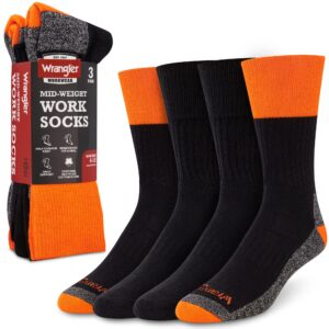 wrangler socks for work - hi-vis mens socks - crew boot socks for men size 6-12 (black/orange)