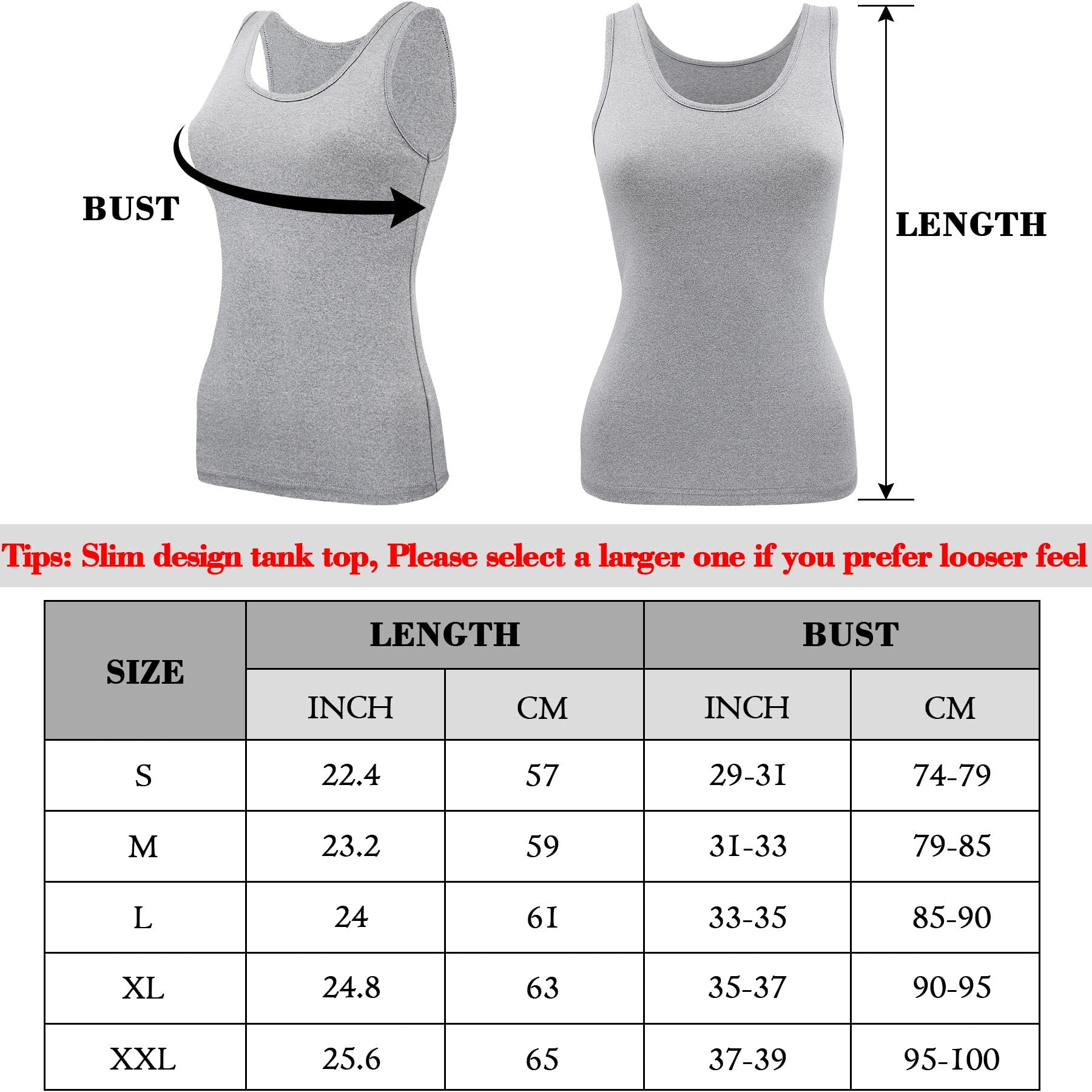 BQTQ 5 Pcs Tank Tops for Women Undershirt Sleeveless Under Shirts Tank Top, S