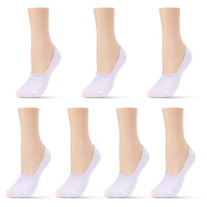 memoi womens no show socks 7-pair pack - cotton blend, high cut coverage sneaker socks for women, womens non slip heel grip, white, one size